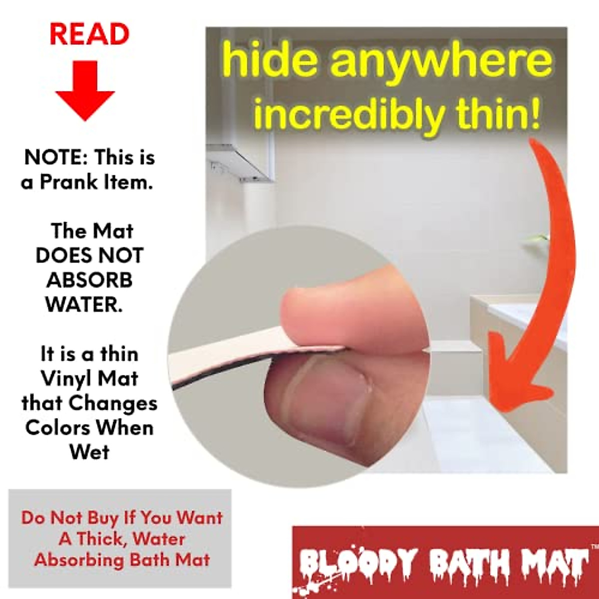Bloody Bath Mat - The Original Color Changing Sheet That Turns Red When Wet – Funny Gag Gifts - Footprints Disappear Like Magic – Novelty Prank Gifts (40"x17")