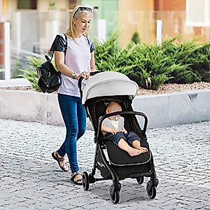 BABY JOY Lightweight Baby Stroller, Compact Travel Stroller for Airplane, Infant Toddler Stroller w/Adjustable Backrest & Canopy, Storage Basket, Self Standing Gravity Fold, Aluminium Frame (Gray)