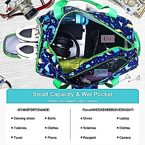 Duffle Bag for Boys Sport Gym Bags,Gymnastics Dance Bag,Travel Bag Overnighter Sleepover Bag with Shoe Compartment & Wet Pocket Teens Weekender Carry On Bag