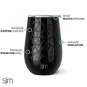 Simple Modern Wine Tumbler with Lid | Cute Stemless Glass Cup with Press-In Lid | Insulated Stainless Steel Coffee Mug | Gifts for Women Men Him Her | Spirit Collection | 12oz | Black Leopard