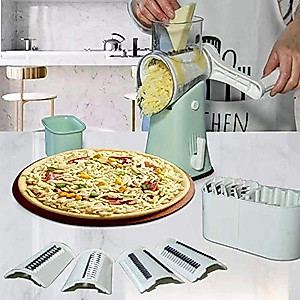 VEKAYA 5 in 1 Rotary Cheese Grater with Handle [5 Interchangeable Stainless Steel Blades] Cheese Shredder Food Vegetable Grader Hand Crank Grater for Kitchen Gift with Bonus Storage Box for Blades