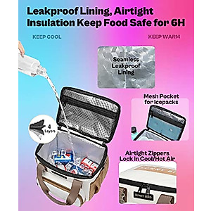 SUNNY BIRD 12L Large Insulated Lunch Bag, Leakproof and Foldable Lunch Cooler Box for Women Adult and Men, Fits 18 Cans (Ivory White 01)