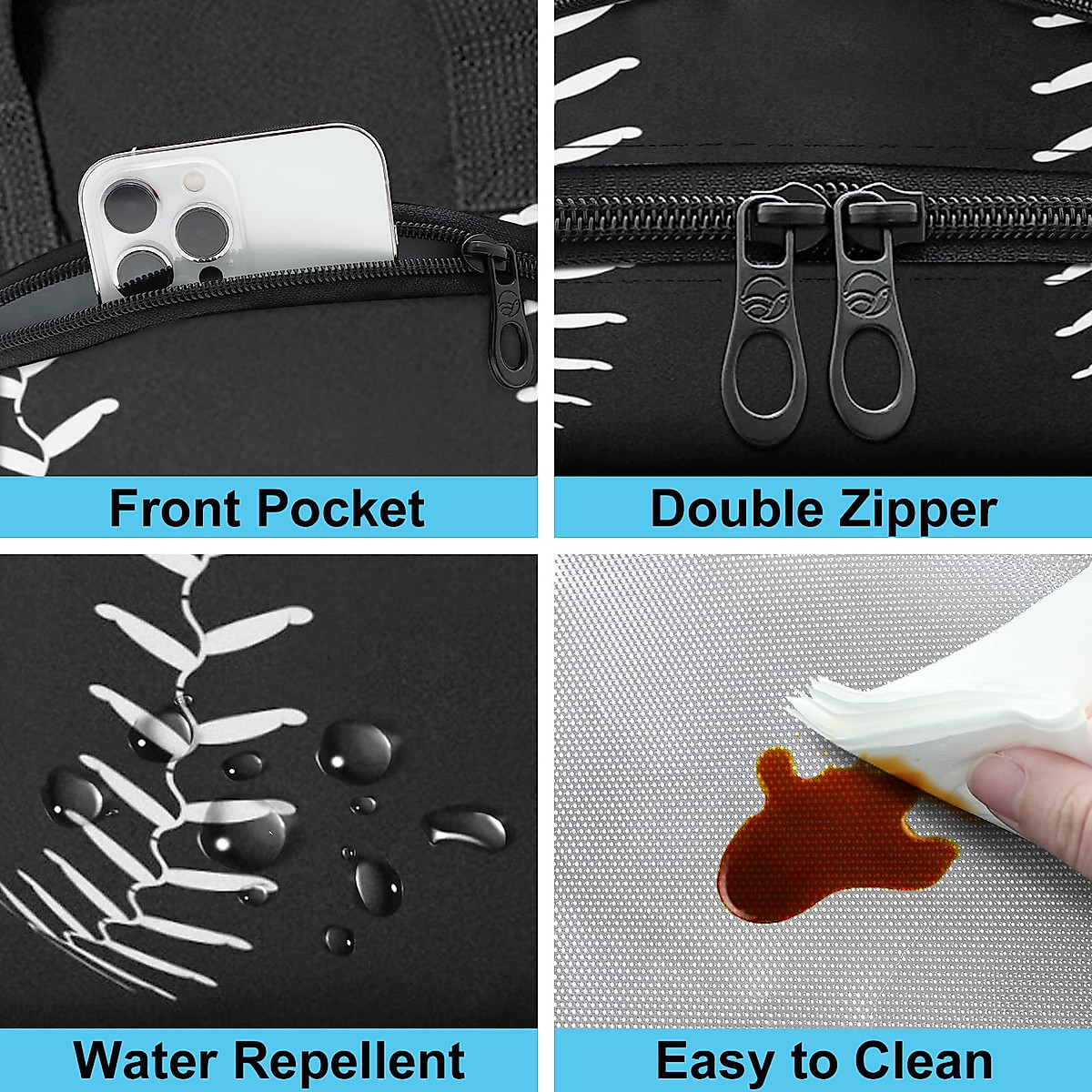 Oarencol Fashion Baseball Cool Black Insulated Lunch Tote Bag Sport Softball Ball Print Reusable Cooler Lunch Box with Shoulder Strap for Women Men Work Picnic School Beach