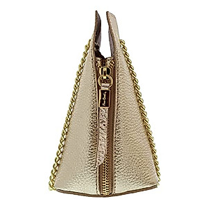 Pierre Cardin Gold Leather Curved Structured Chain Crossbody Bag for womens