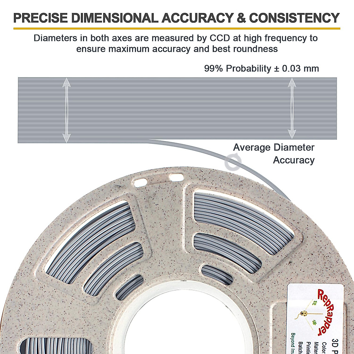 Reprapper Tangle Free Gray PVB Filament for 3D Printer & 3D Pen - Print Like PLA Filament 1.75mm Easy Smoothable Post Polishing with IPA Alcohol Smooth Finish Work Gray 1 kg (2.2 lbs).