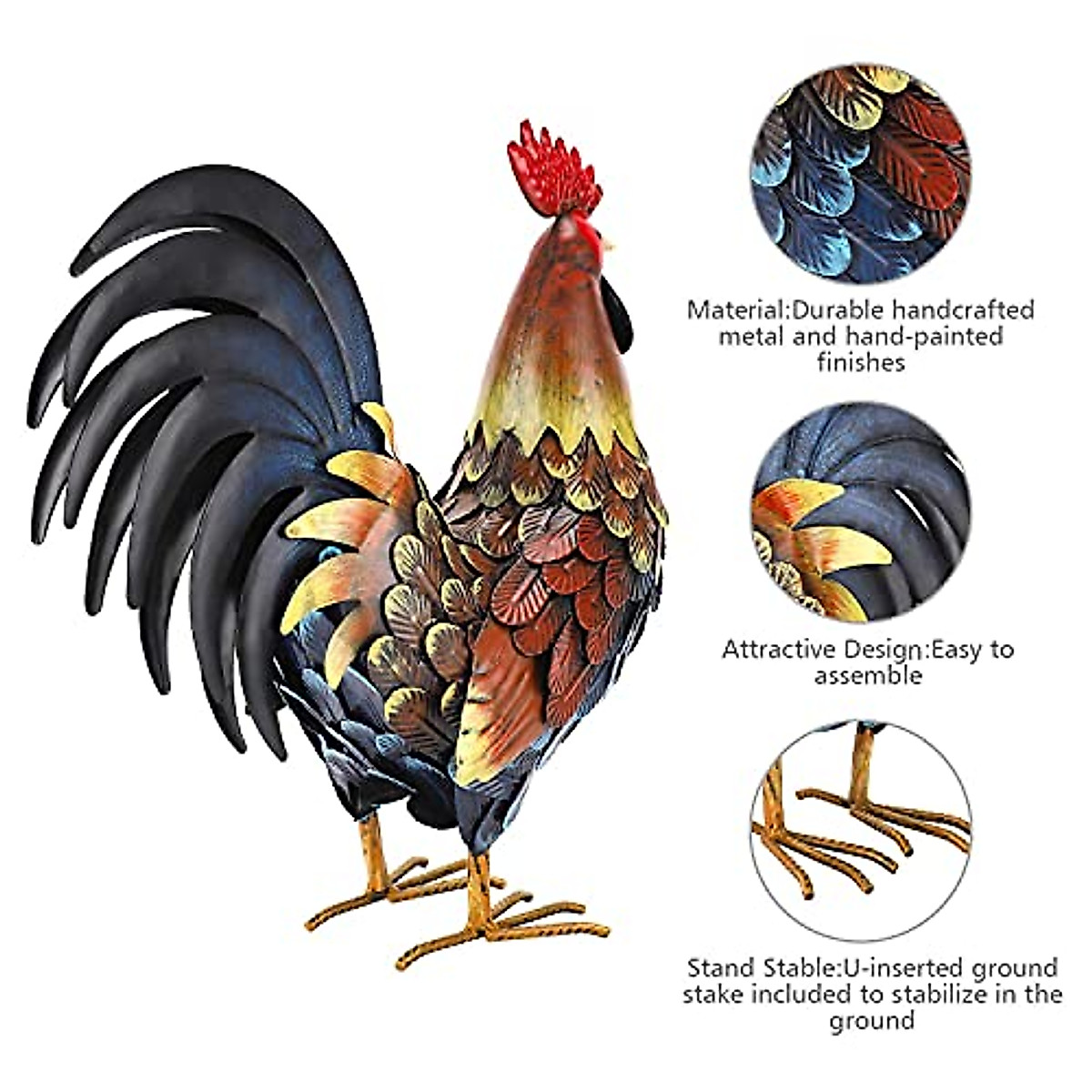 chisheen Rooster Decor Garden Statue Metal Chicken Yard Art Sculpture Outdoor Figurines