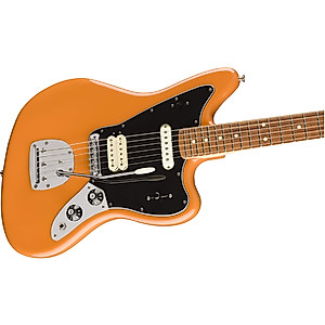 Fender Player Jaguar - Capri Orange Bundle with Hard Case, Cable, Tuner, Strap, Strings, Picks, Capo, Fender Play Online Lessons, and Austin Bazaar Instructional DVD