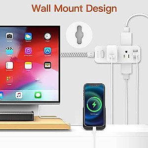 Power Strip Surge Protector, 5Ft Extension Cord, 6 Outlets with 3 USB Ports(1 USB C Outlet), 3-Side Outlet Extender, Wall Mount, Compact for Travel, Home, School, College Dorm Room, and Office