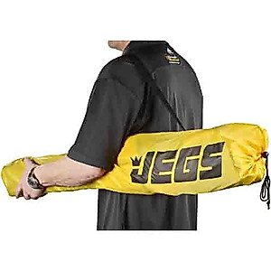 JEGS Folding Chair | Yellow Canvas with Black Logo | Black Powder Coated Frame | Capacity 250 LBS | Total Height 36” | Includes Mesh Cup Holder and Storage Bag with Strap