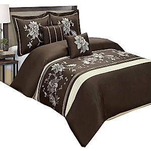 5PC Myra King/Cal-King Embroidered Duvet Cover Set, Chocolate, by Royal Hotel