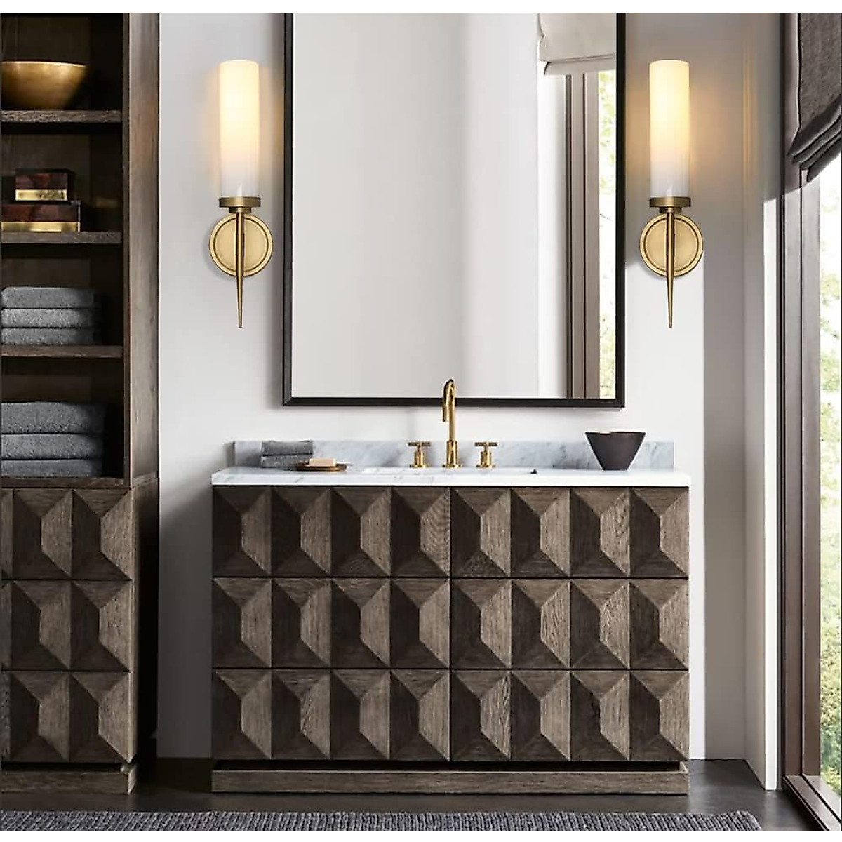 PERMO Vintage Wall Sconce Antique Single Sconces Lighting Fixture with 2.8" Cylindrical Shade Milk Glass Sconces for Bathroom Living Room