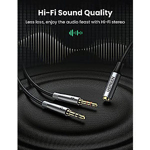 UGREEN Headphone Splitter Adapter 3.5mm 2 Male to Female Smartphone Headset Cable Mic and Speaker Combo to PC Audio Splitter Compatible with Separate Mic and Audio Ports Computer Laptop
