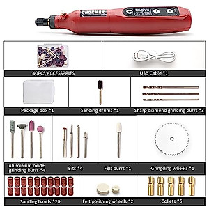 CHOKMAX Cordless Rotary Tool Kit, 3.7V Mini Grinder with 5 Variable Speed, Front LED Work Light, 40pcs Accessories Electric Multi-Tool for Polishing, Cleaning and Engraving