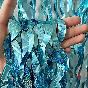 2 Pack Wavy Blue Foil Fringe Curtain Blue Backdrop Tinsel Streamers Ocean Themed Birthday Party Deco Beach/Under The Sea/Pool Party Decoration Graduation Baby Shower Bachelorette Winter Party Supplies