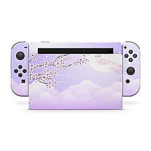 TACKY DESIGN Japanese Cherry Blossom Skin Compatible with Nintendo Switch Skin, Beige Color Skin Compatible with Nintendo Switch Skin, Vinyl 3m Sticker, Full wrap Cover (Lavender)