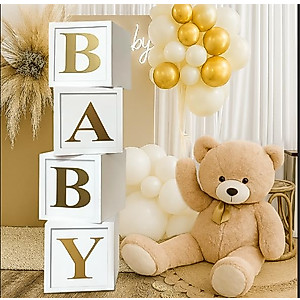 Baby Shower Decorations Baby Balloon Boxes Blocks with 30 Letters for Boy Girl 1st Birthday, Teddy Bear Baby Shower, Bridal Shower, Gender Reveal Party Decoration by QIFU