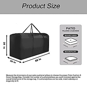 Aurragiy Patio Cushion Storage Bag Extra Large Oxford Fabric Outdoor Cushion Bag Waterproof Resistant Outdoor Zippered Storage Bags for Furniture Cushions 68" L x 30" W x 20" H (Black)