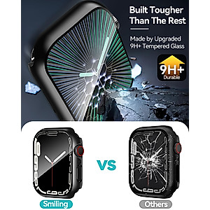 Smiling 2 Pack Case Built in Tempered Glass Screen Protector Compatible with Apple Watch SE 2/SE/Series 6/Series 5/Series 4 44mm, Hard PC Case Overall Protective Cover- Black