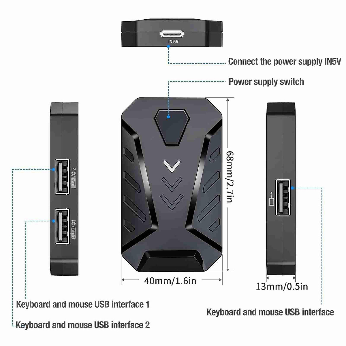 Gaming Keyboard Mouse Converter,USB 2.0 Mobile Gaming Keyboard Mouse Converter Adapter,Bluetooth 4.0,with Adjustable Stand,for Android Systerm(Black)