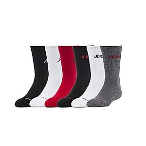 Jordan Boys 6-Pk. Crew Socks, Black, White, Red, 2