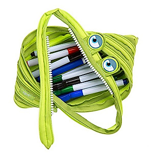 ZIPIT Wildlings Large Pencil Case for Boys, Pouch Holds Up to 60 Pens, Made of One Long Zipper! (Green)