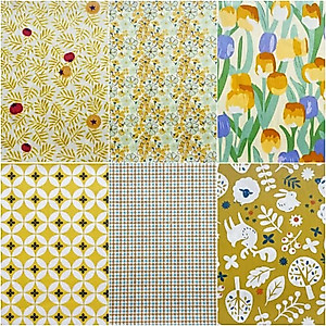 Yellow Floral Charm Packs for Quilting 5 inch, Fall Fabric Squares 5x5, 100% Cotton Fabric Scraps for Crafts, Precut Fabric Squares (42Pcs)