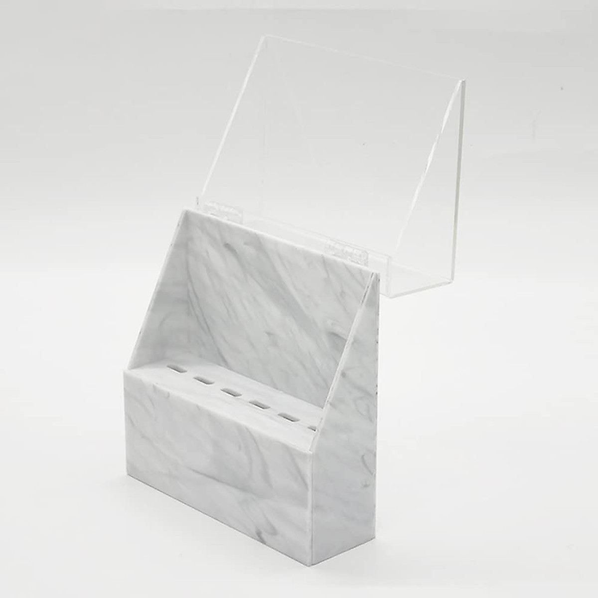 Tweezers Holder Shelf, Dust-proof Tweezer Stand, 6-Hole Acrylic Tweezers Display Stand, Storage Rack Eyelash Extension Tweezers Box with Dust Cover for Salon (White Marble)