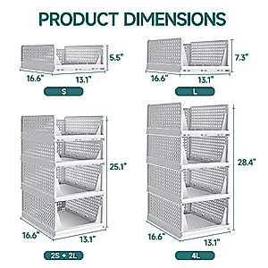 Runskkert 4 Pack Stackable Storage Bins, Plastic Storage Drawers for Clothes, Stackable Storage Drawers Closet Shelf Organizer, Closet Organizers and Storage (White, 4L)