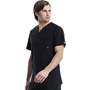 Cherokee V- Neck Men's Scrub Top with Rib Knit Back Panels CK900A, M, Black