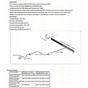 PoE Extender Gigabit Ethernet Waterproof Outdoor PoE Extender, Single Port Signal Extender Compatible Standard 802.3af/at, 1 Port Booster Bridge Repeater High Speed Broadband 100 Mbps
