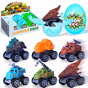 Glow in The Dark Prefilled Easter Eggs with Dinosaur Truck, Easter Basket Stuffers for Toddler Boys Girls,Dinosaur Egg Toys for Kids