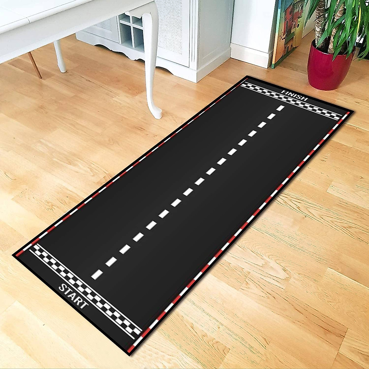 Area Runner Rug 2x6 Ft Race Track with Start and Finish line Car or Karting Road Racing top Non Skid Floor Mat for Living Room Kids Room Bedroom Kitchen Floor Hallways Carpet Throw Rugs