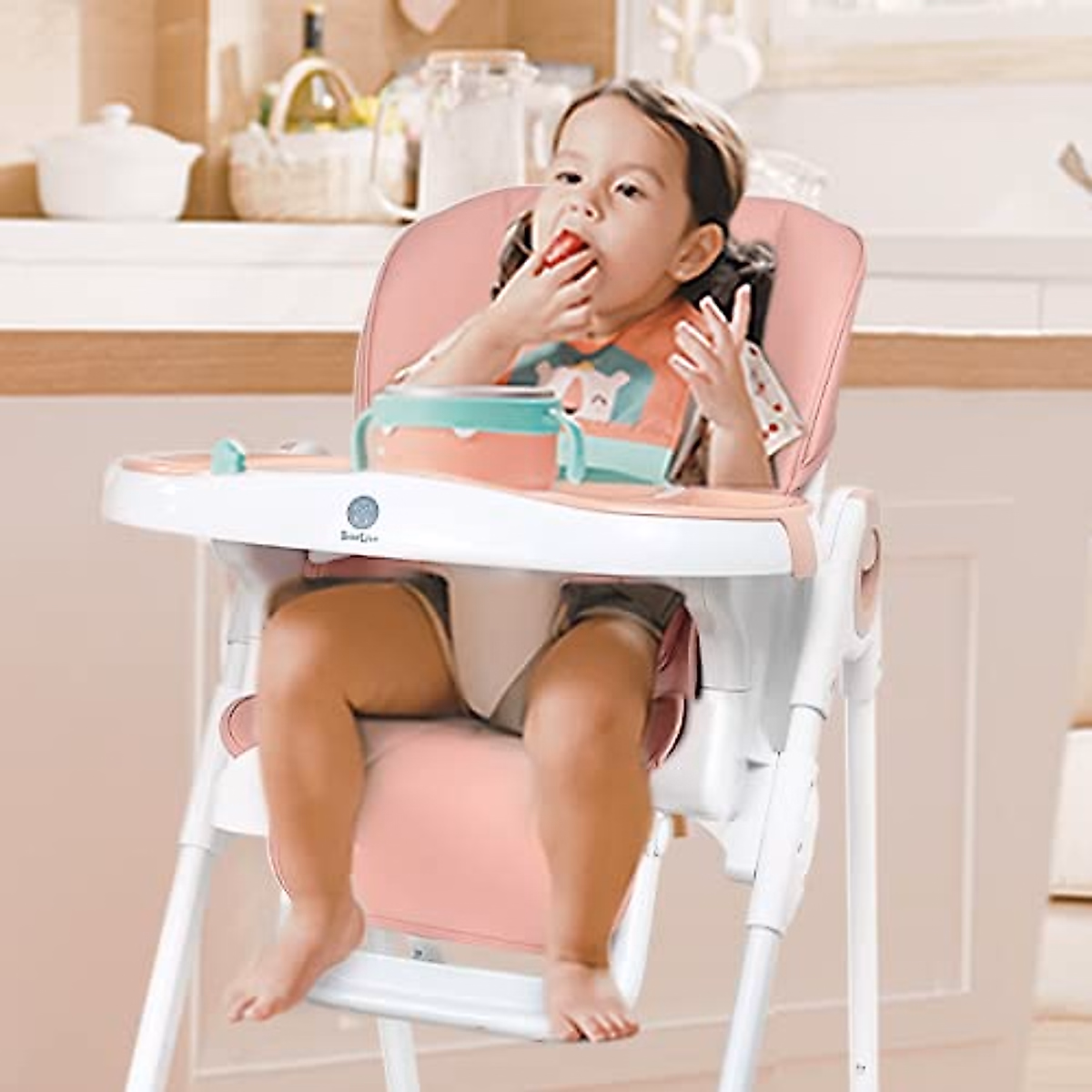 Babilous 4 in 1 Baby High Chair Foldable Booster Seats, Portable and Compact Adjustable High Babychair for Babies and Toddlers - Multiple Heights and Positions(Pink)