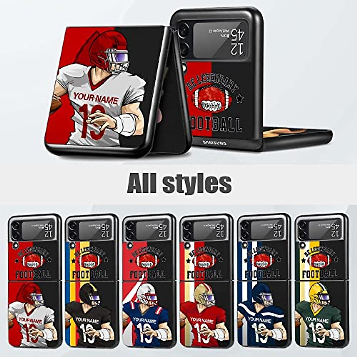 Custom Football Team Jersey Names & Numbers Phone Cases Trendy Design for Boy Men Be Legendry Cover Applicable to Samsung Galaxy Z Flip 3 4 (Kansas City)