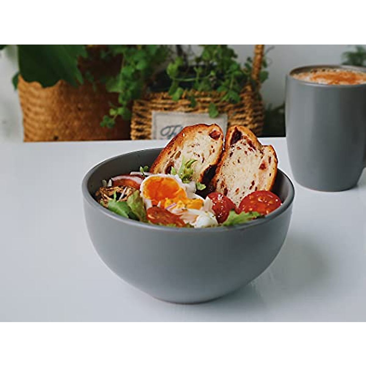 Famiware Dinnerware Set, 16 Piece Dishes Set, Plates and Bowls Set for 4, Gray Matte…