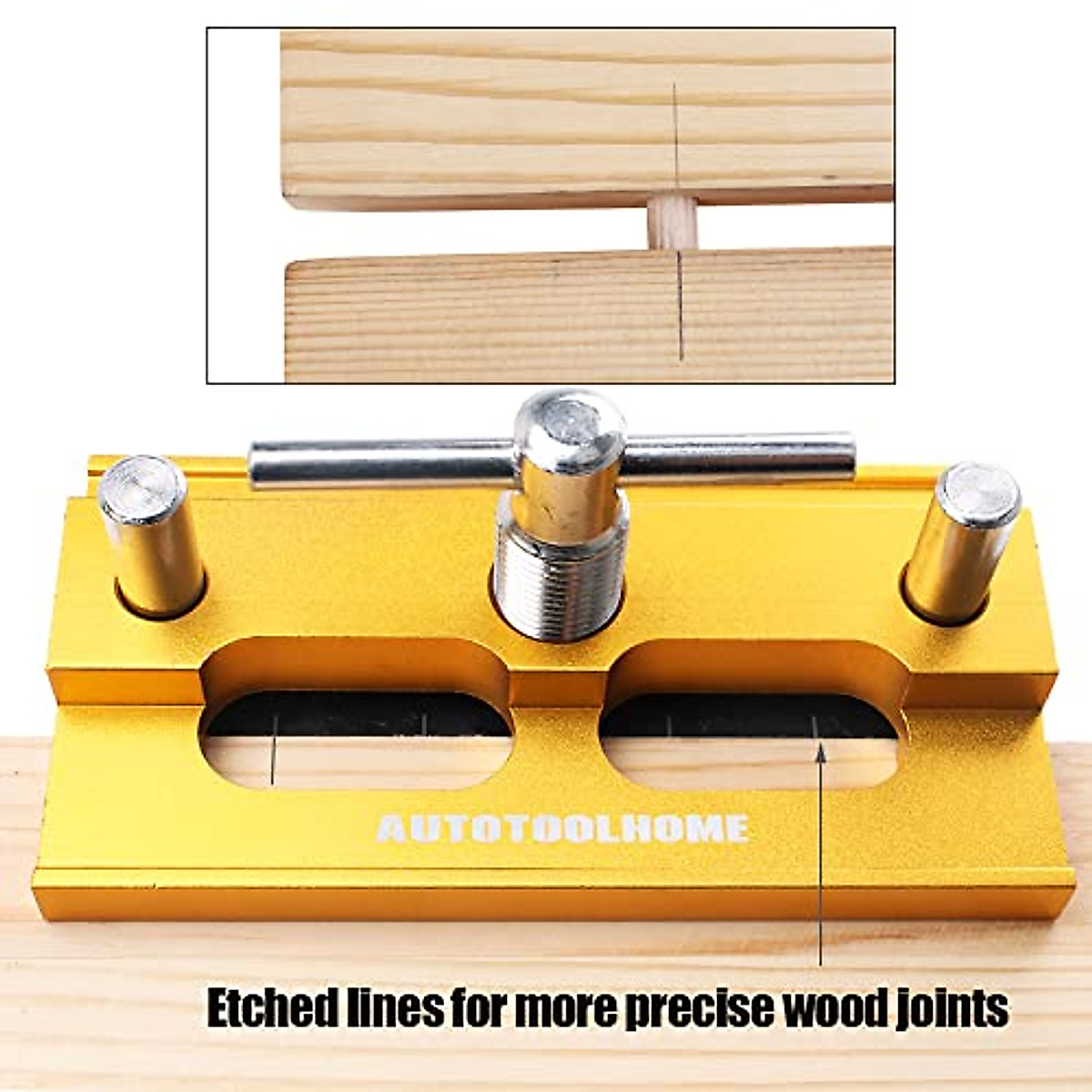 AUTOTOOLHOME Gold Self Centering Doweling Jig Kit 2 inch 6PC Drill Guide Bushings Set Adjustable Width Wood Dowel Jig Woodworking Joints Tools