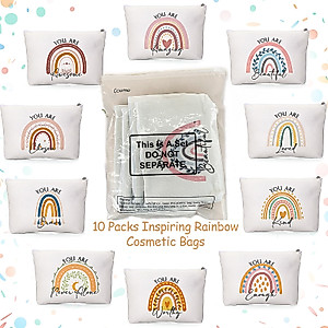 Coume 10 Pcs Rainbow Canvas Makeup Bags Bulk Inspirational Quotes Cosmetic Bags