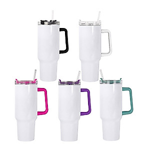 Icesip 20pack 40oz sublimation tumbler with 5 colour Handle Lid and Straw,Stainless Steel Double Wall Vacuum Insulated Travel Mug Cup Tumblers for Diy Craft Heat Press Print