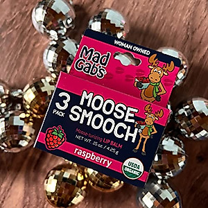 Mad Gab's Moose Smooch Raspberry Lip Balm, Mother's Day Gift, Moisturizing and Certified Organic, Made with Organic Olive Oil and Beeswax, 3 pack Gift Set