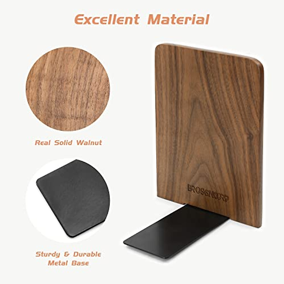 Brosisincorp Wood Book Ends for Shelves Bookends to Hold Heavy Duty Books Pack of 3 Pair Walnut Wooden Office Book Stand Non-Skid