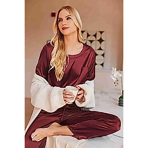 Ekouaer Pajamas for Women Set Satin Pajama Set Silk Loose Sleepwear Long Sleeve Silky Loungewear Set Red Pj Set Red XL