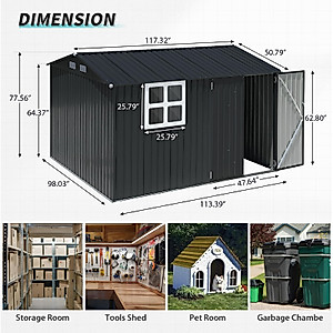 Verano Garden 10x8FT Outdoor Storage Shed, Large Galvanized Steel Metal Garden Shed with Window, Lockable Double Door, Outdoor Tool Shed for Backyard, Patio, Lawn(113.39"x98.03"x77.56")