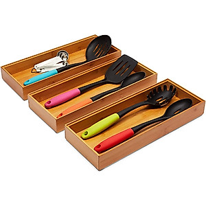 Bamboo Utensil Drawer Organizers for Kitchen (15 x 6 x 2 In, 3 Pack)