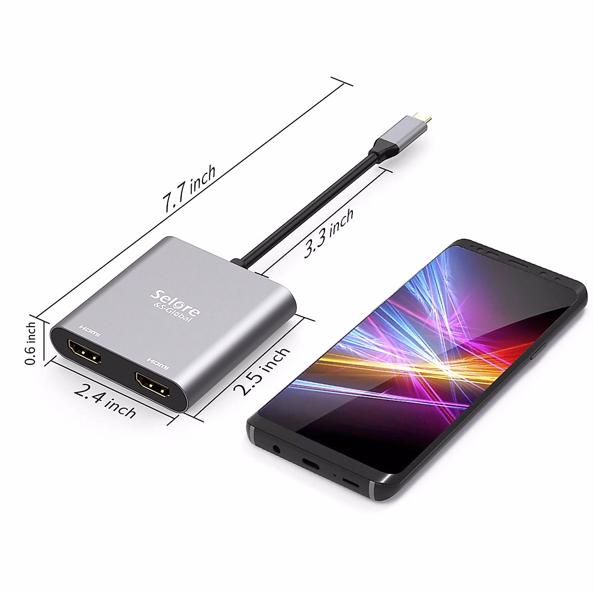 Selore&S-Global USB C to Dual HDMI Adapter 4K @60hz, Type C to HDMI Converter for MacBook Pro Air 2020/2019/2018,LenovoYoga 920/Thinkpad T480,Dell XPS 13/15/17,etc