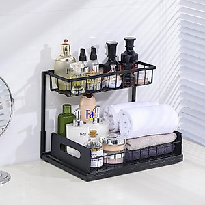 Mr Rabbi Under Sink Organizer and Storage, 2-Tier Pull Out Cabinet Organizer, Multi-use Sliding Shelf Under Cabinet Storage for Kitchen Bathroom Countertop Organizer