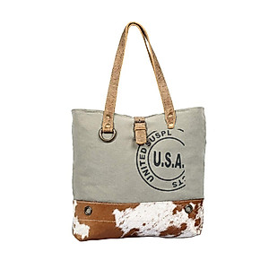 USA Stamp Upcycled Canvas and Hair-On Leather Tote Bag