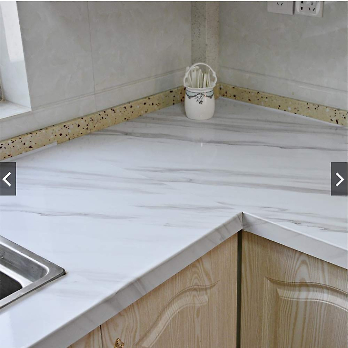 EBuyers 11.8"x196" Wide Marble Paper Kitchen countertop Cabinet Furniture PVC Easy to Remove Without Leaving Mark Marble Wallpaper, Shelf Liner(11.8"x196", Jazz Stripe)