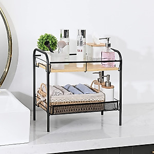 KINGRACK 4-Tier Rolling Cart,Metal Utility Cart with Wooden Tabletop,Easy Assemble Mobile Storage Trolley On Wheels,Craft Storage Cart for Bedroom Office Kitchen Bathroom Laundry Room,Black