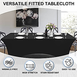 OutdoorLines Fitted Tablecloth Black Table Clothes for 4 Foot Rectangle Table - Elastic Spandex Massage Bed Table Cover, Stretch Wrinkle Free Table Covers for Party, Wedding, Birthday, Banquet, Vendor