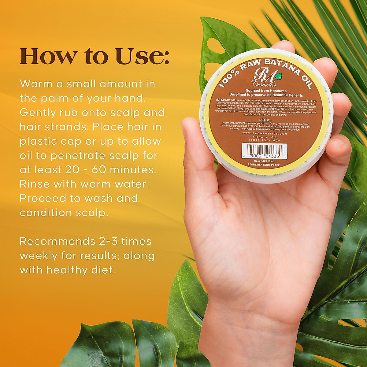 RA Cosmetics Hair Oil, 100% Natural Unrefined Batana for Healthy Hair, 16 oz, Nourishing Moisturizer for Damaged Hair Repair, Strengthening and Nourishing Hair Conditioner